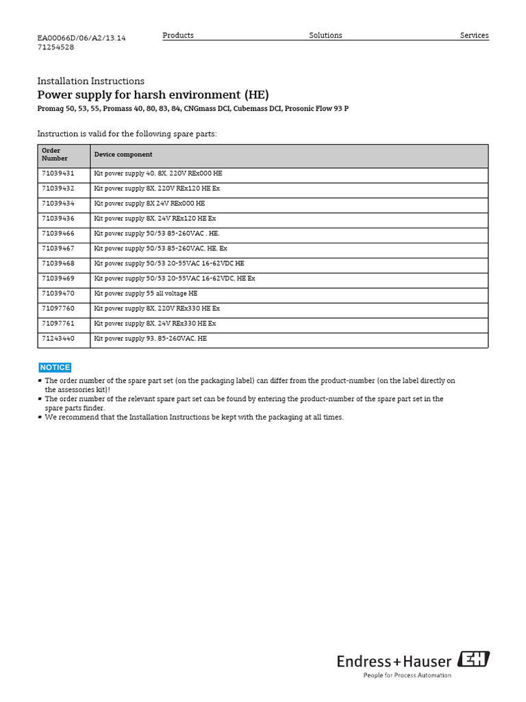 E&H - Installation Manual Promag 50H | PDF | Power Supply | Instrumentation