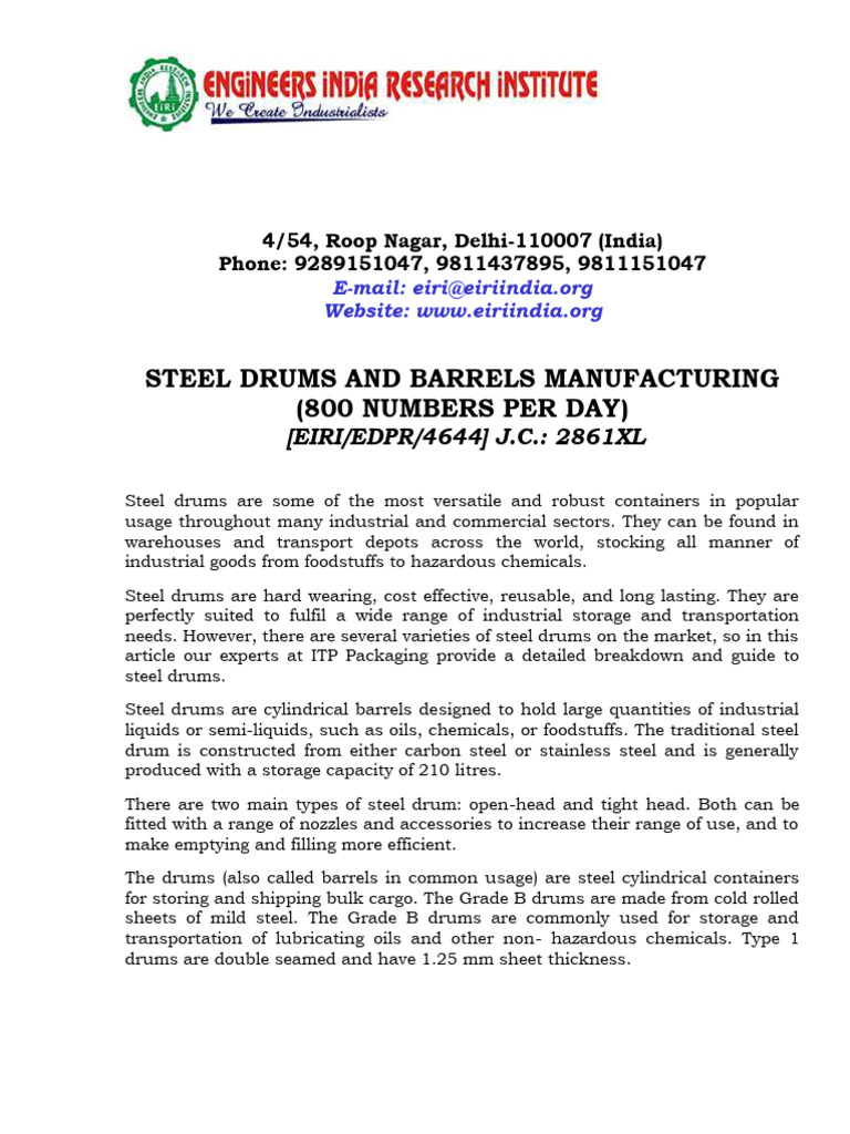 Steel Drum Manufacturing Overview | PDF | Welding | Construction