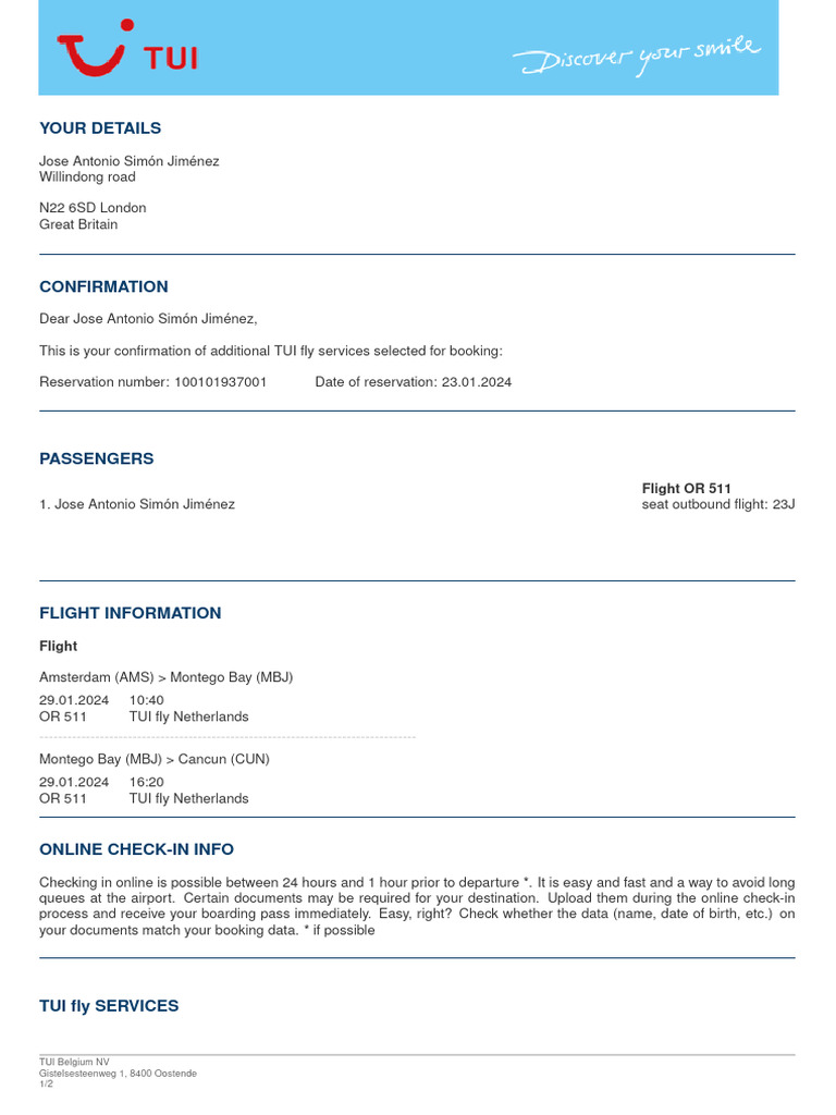 Your Details: Flight OR 511 | PDF