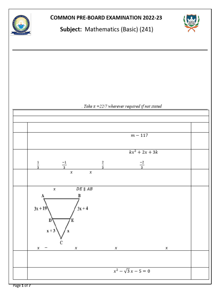 10Mathematics-Basic-Class-X-QP-CPBE-2023 | PDF | Circle | Numbers