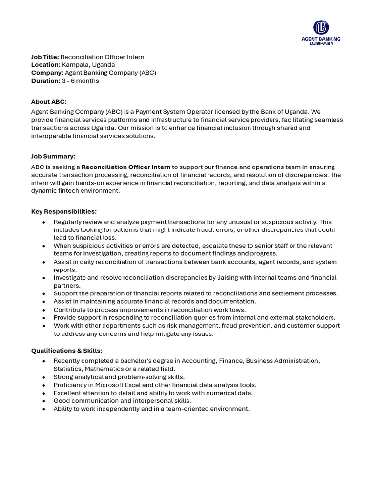 Reconciliation Officer Intern | PDF | Conflict Resolution | Data Analysis