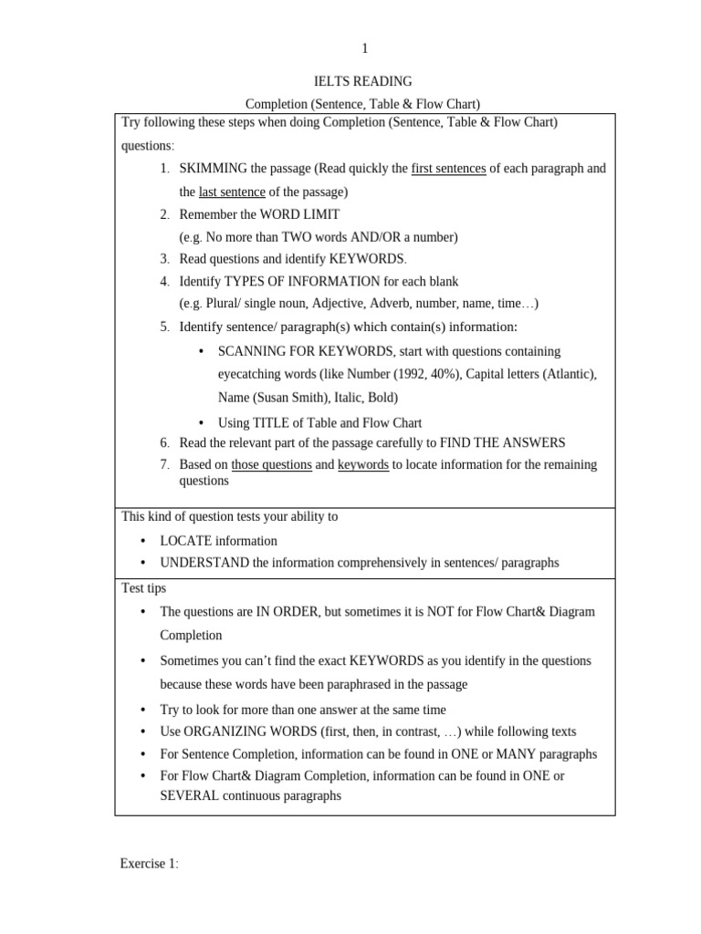 1.Completion (Sentence, Table and Flow Chart) | PDF | University ...