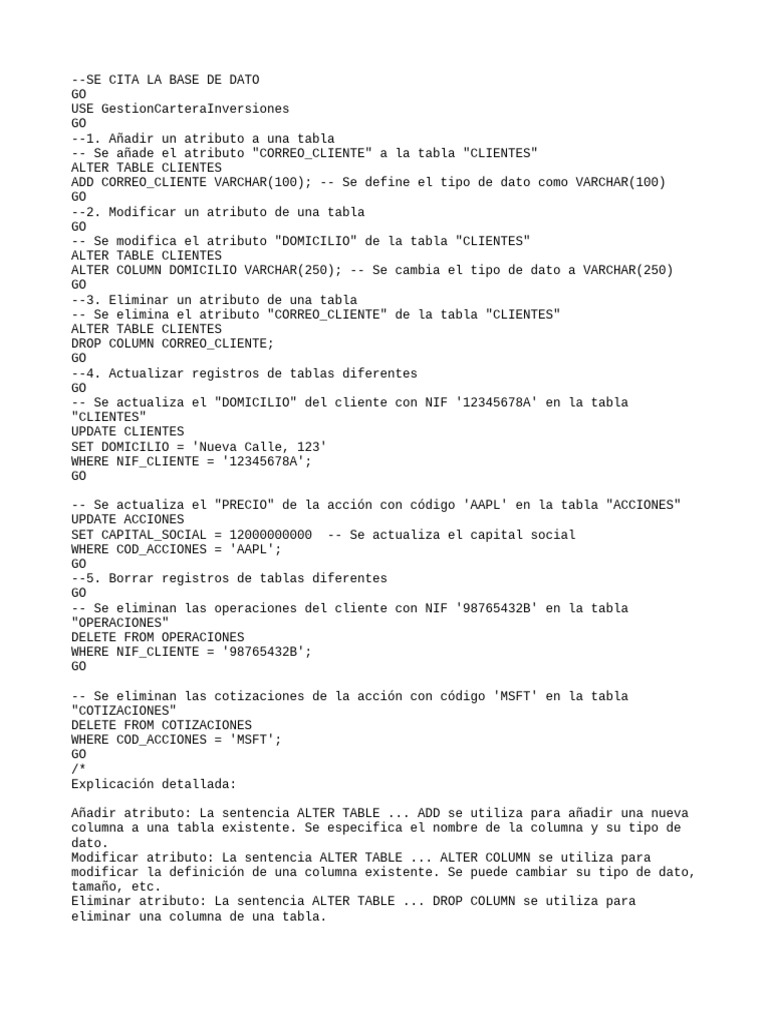 GestionCarteraInversiones DML | PDF | Programación de computadoras | Informática