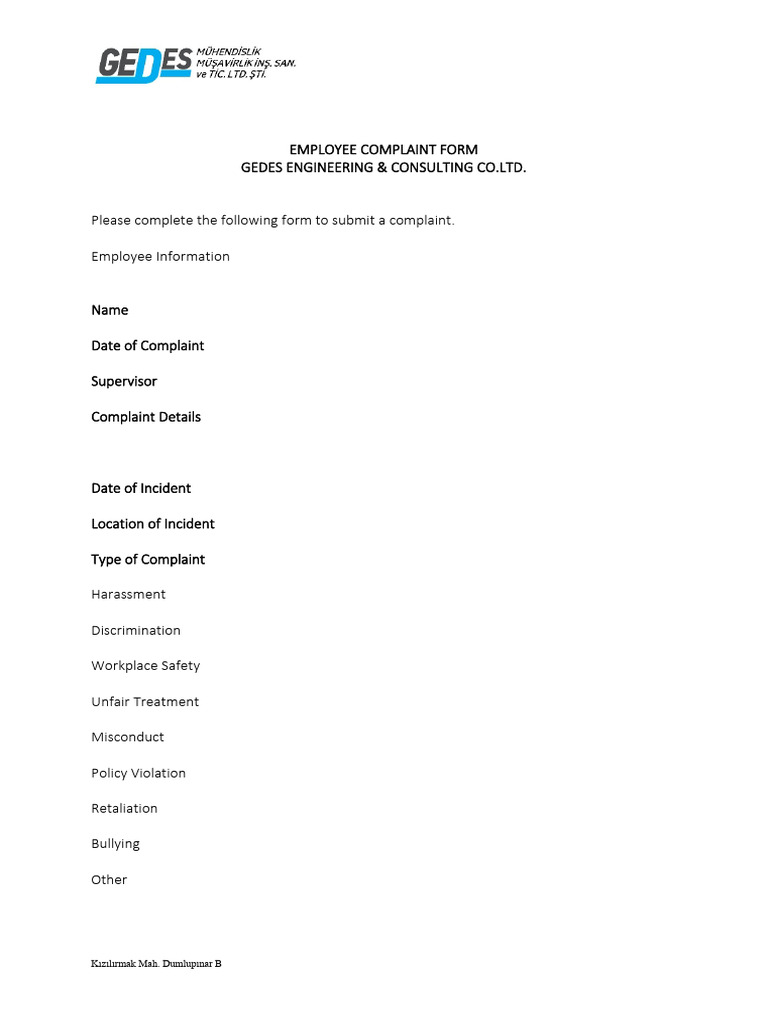 GEDES Employee Complaint Form | PDF