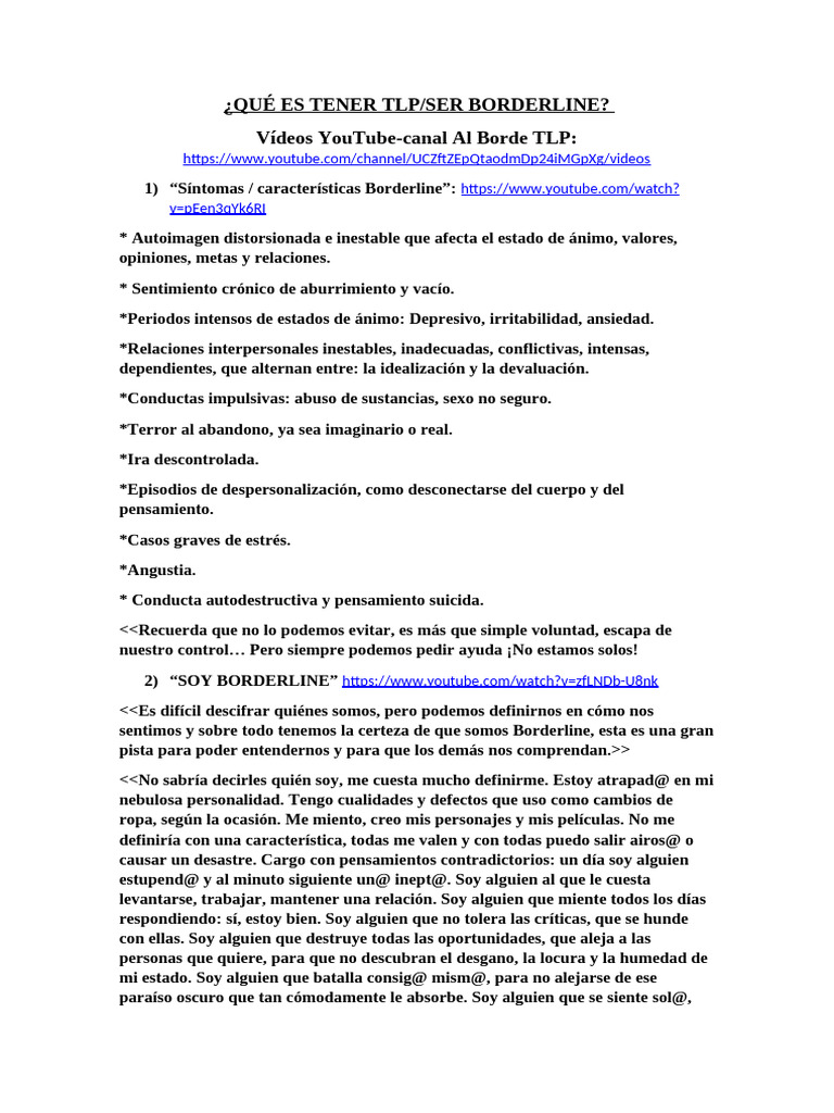 Qué Es Tener TLP | PDF | Trastorno límite de la personalidad ...