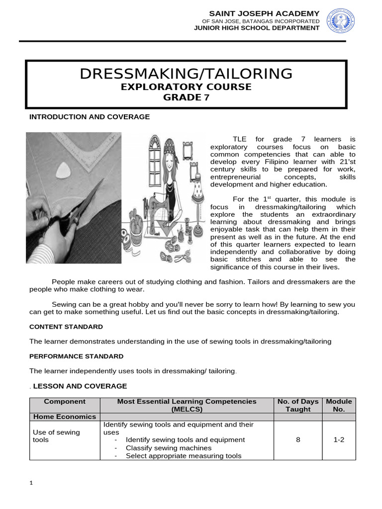 MODULE 1 TLE | PDF | Sewing | Scissors