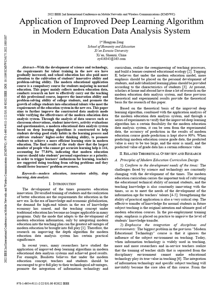 Application of Improved Deep Learning Algorithm in Modern Education Data Analysis System | PDF ...