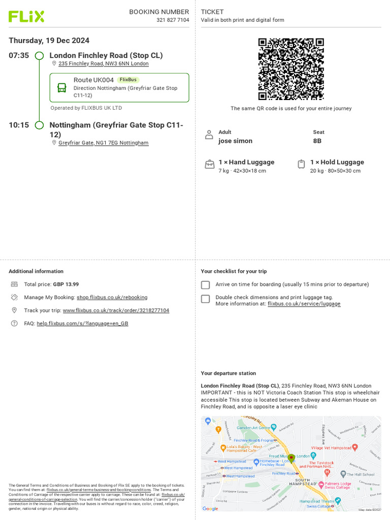 FlixBus Ticket: London to Nottingham | PDF | Transport | Public Transport