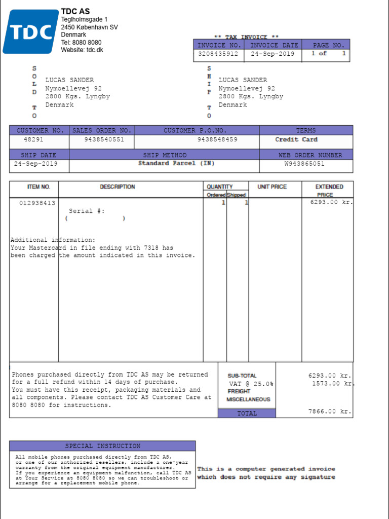 INVOICE TDC | PDF