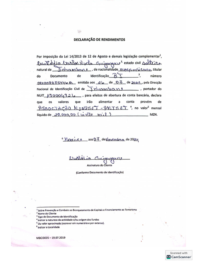 Declaração de Rendimentos | PDF