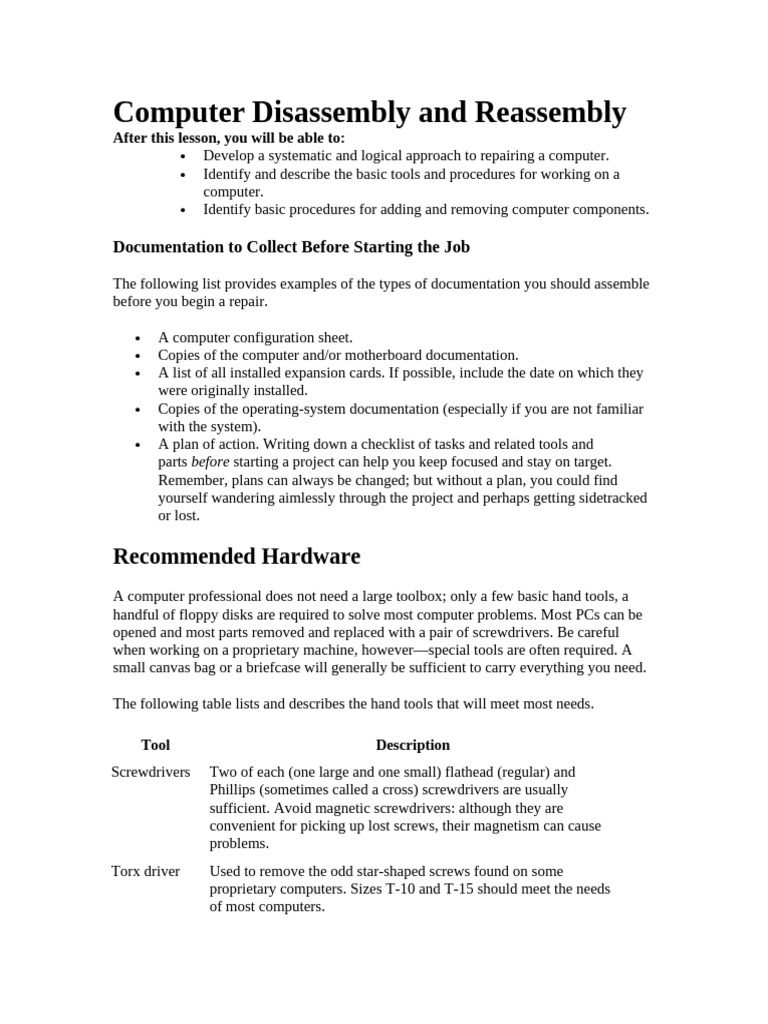 Computer disassembly and reassembly | PDF | Computer Hardware ...