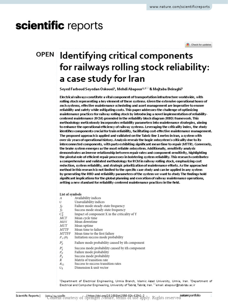Railway Rolling Stock Reliability Study | PDF | Reliability Engineering ...