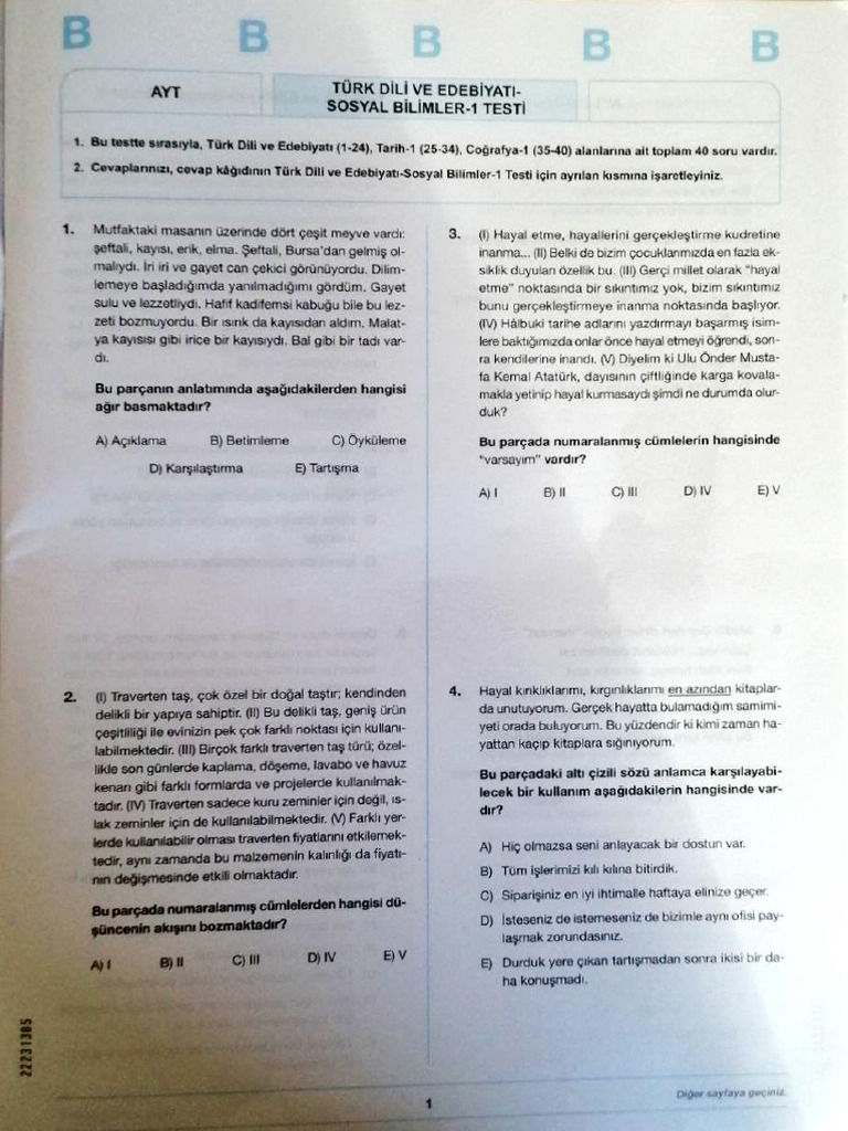 Limit Egitim Kurumlari Ayt 5 Deneme | PDF