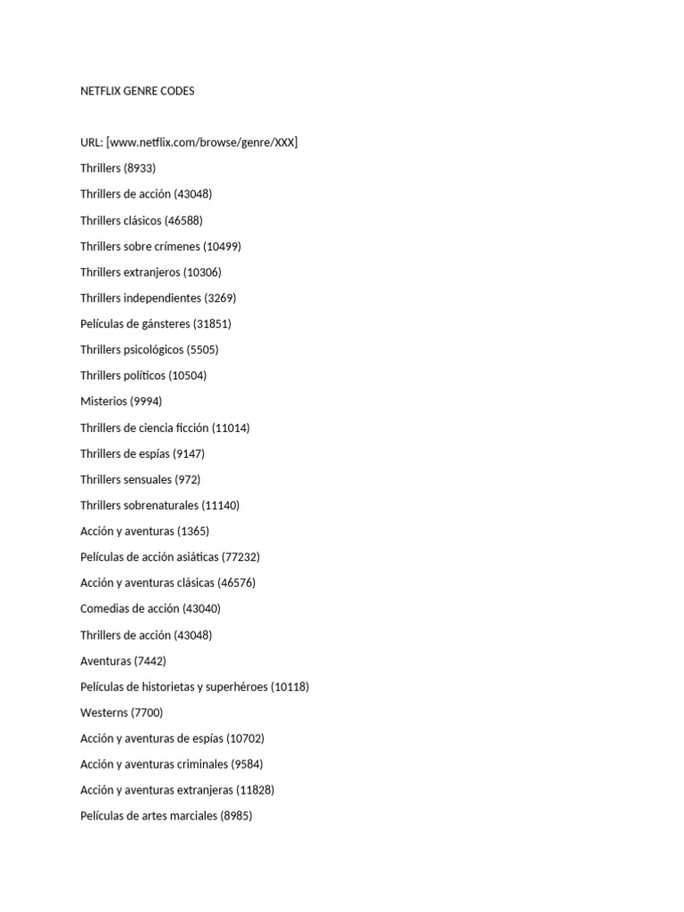 Netflix Genre Codes | PDF | Películas de terror | Lesbianas