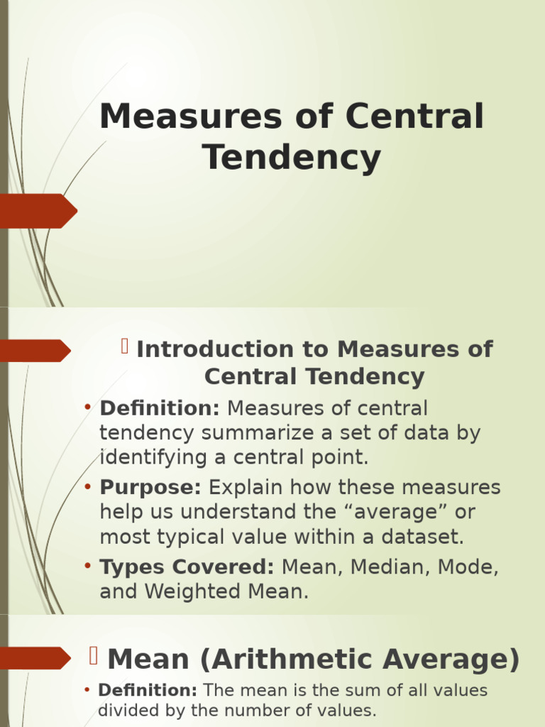 Understanding Central Tendency Measures | PDF | Mean | Median