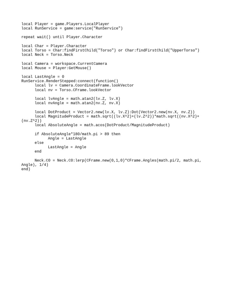 Roblox Script for Player Neck Rotation | PDF