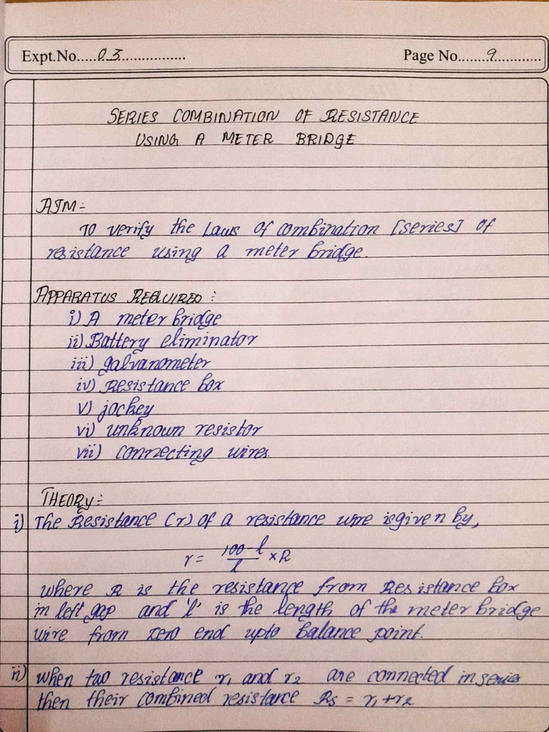 Experiment 3. Series Combination of Resistance Using A Meter Bridge | PDF