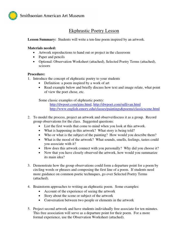 Ekphrastic Poetry Lesson | PDF | Poetry | Paintings