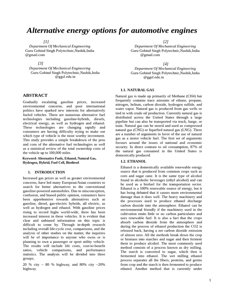 Alternative Fuels for Automotive Engines | PDF | Hybrid Vehicle ...