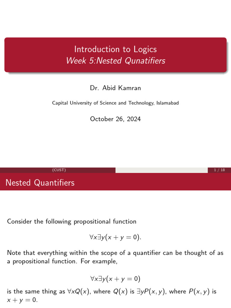 Week 5 DS Nested Quantifiers | PDF | Mathematical Logic | Mathematics
