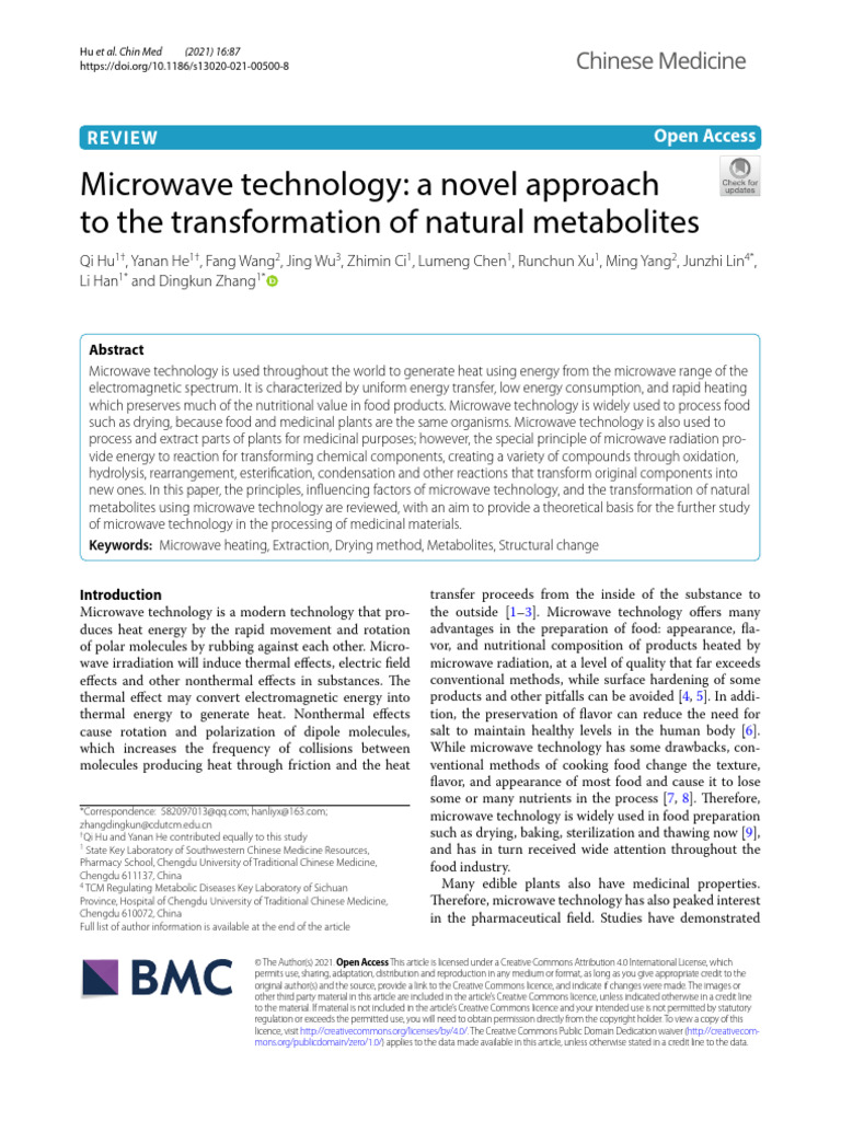 Microwave Technology: A Novel Approach To The Transformation of Natural ...