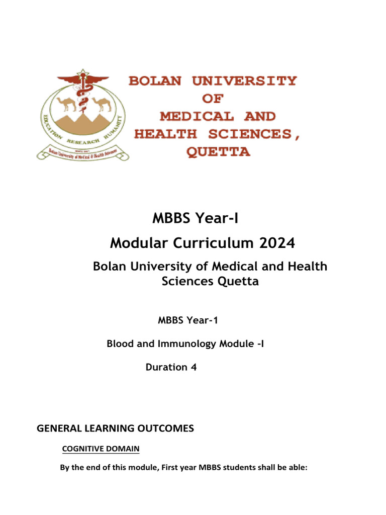 Blood Module-Final Syllabus of Bolan Medical College Quetta | PDF ...