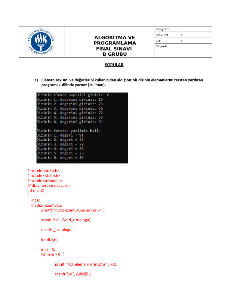 Algoritma ve Programlama-B Grubu | PDF