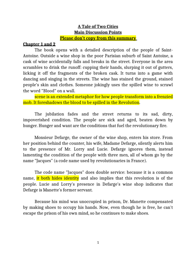 A Tale of Two Cities - Summary and Analysis-Ch 1-10 | PDF | A Tale Of ...