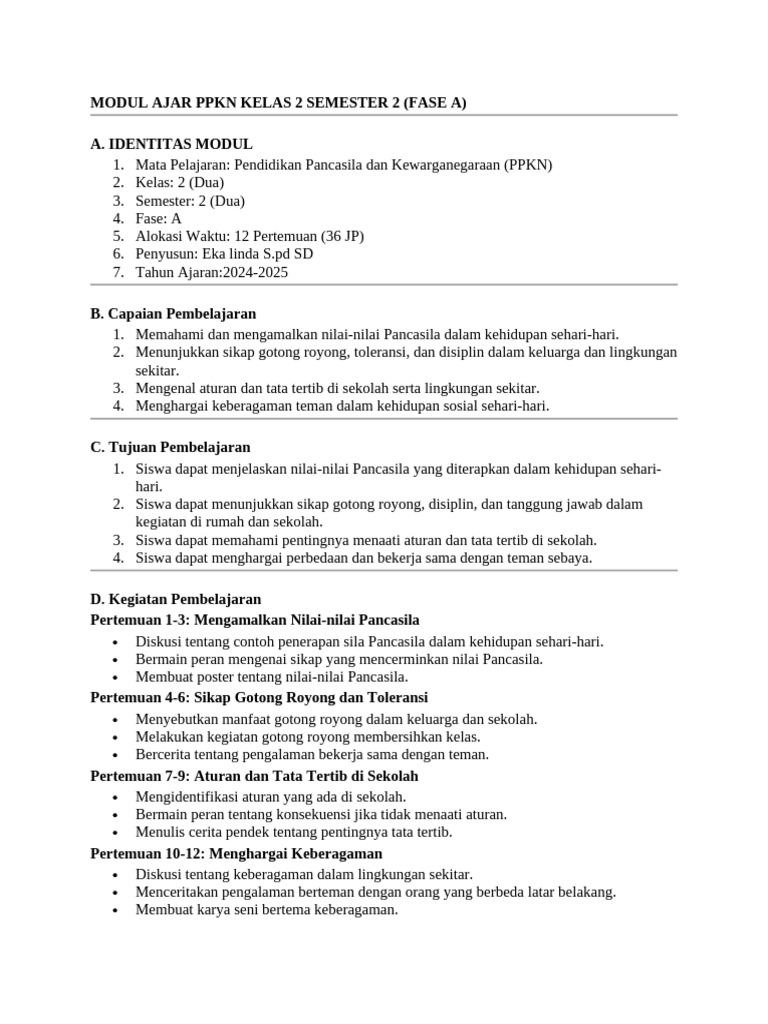 Modul Ajar PPKN Kelas 2 Semester 2 | PDF