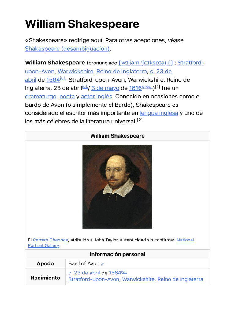 William Shakespeare - Wikipedia, la enciclopedia libre | PDF | William ...