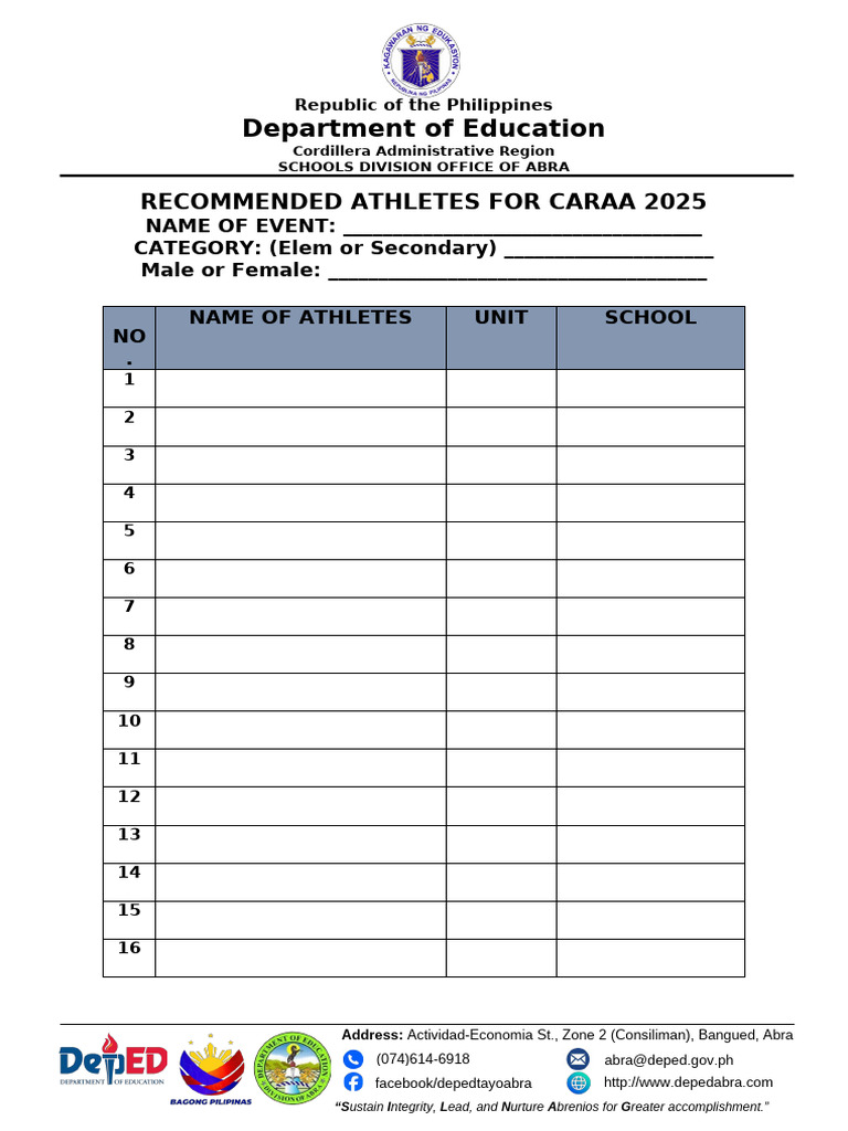 Recommended Athletes For CARAA | PDF