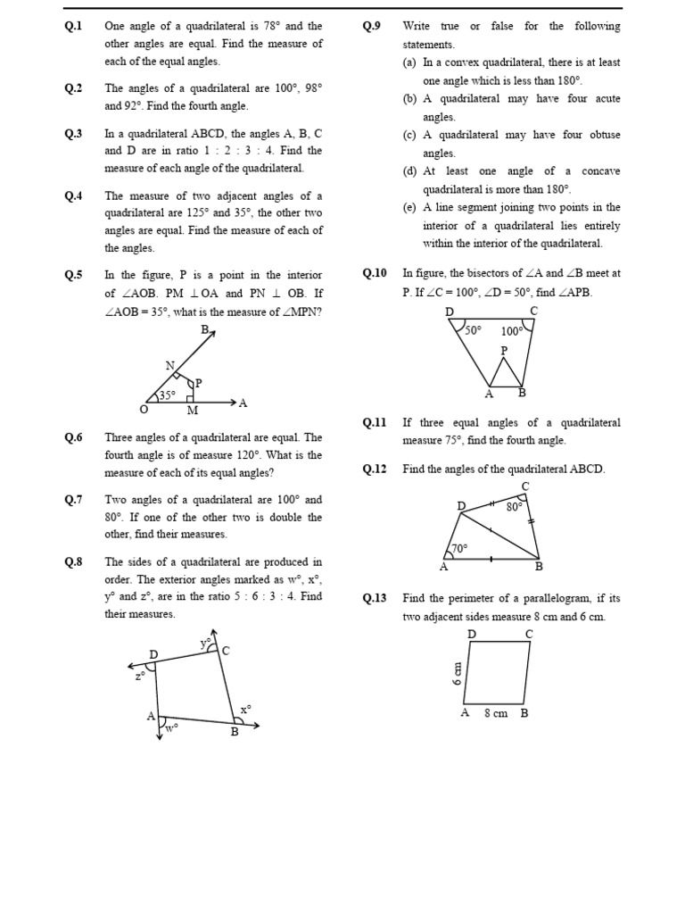 Understanding of Quadrilaterals (Practice Questions) | PDF | Rectangle ...