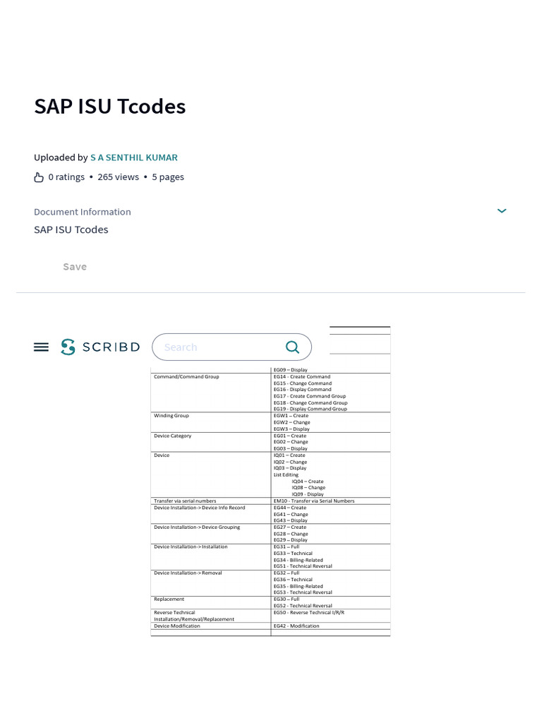 SAP ISU Tcodes Overview | PDF | Computer Engineering | Computer Science