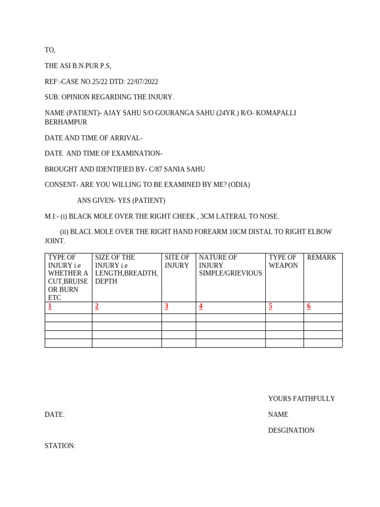 INJURY REPORT FORMAT FMT-22 | PDF