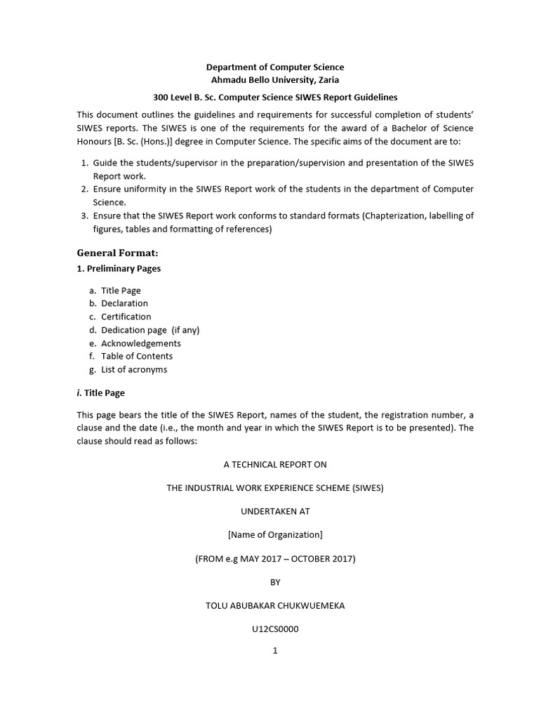 SIWES Report Guideline (2) | PDF | Paragraph | Text