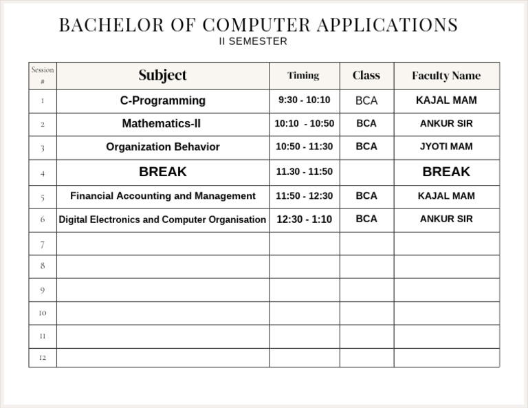 Bca Time Table | PDF