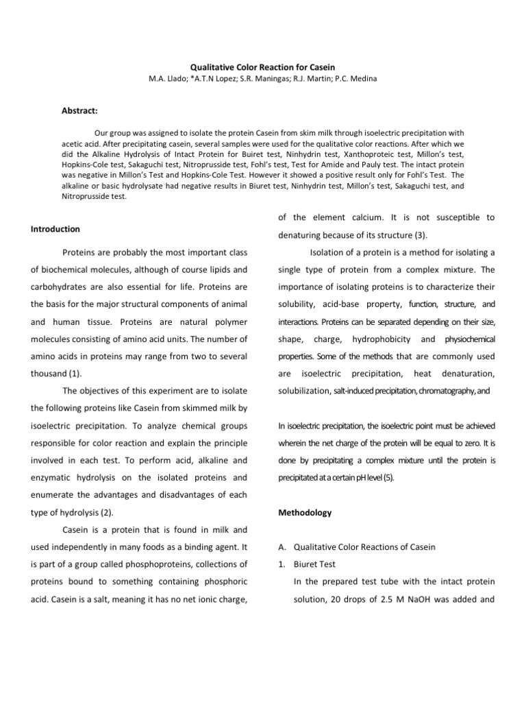 Protein and Amino Acid Color Tests | PDF | Hydrolysis | Proteins