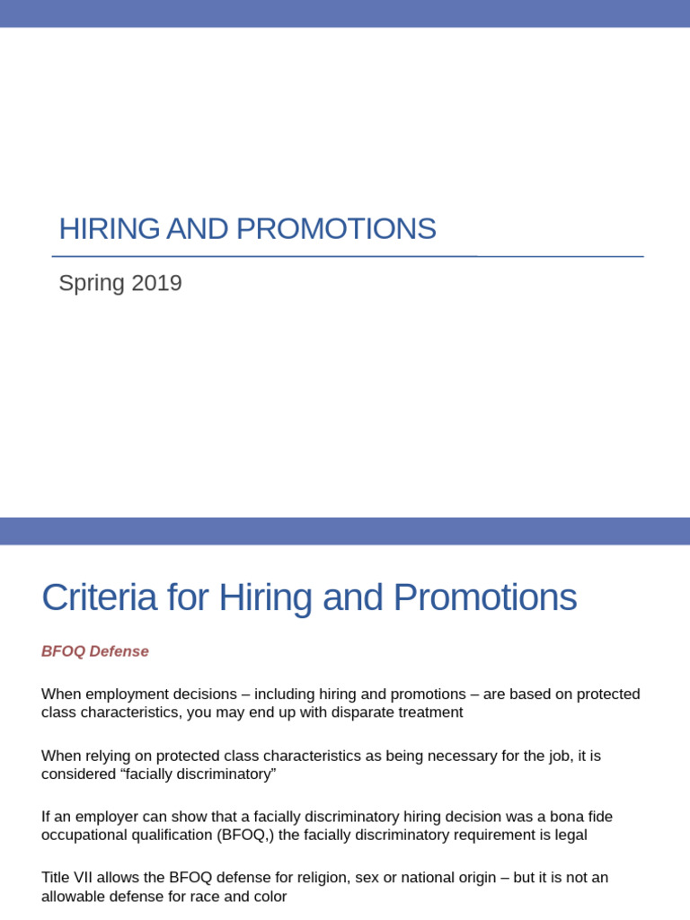 Hiring and Promotions | PDF | Discrimination | Justice