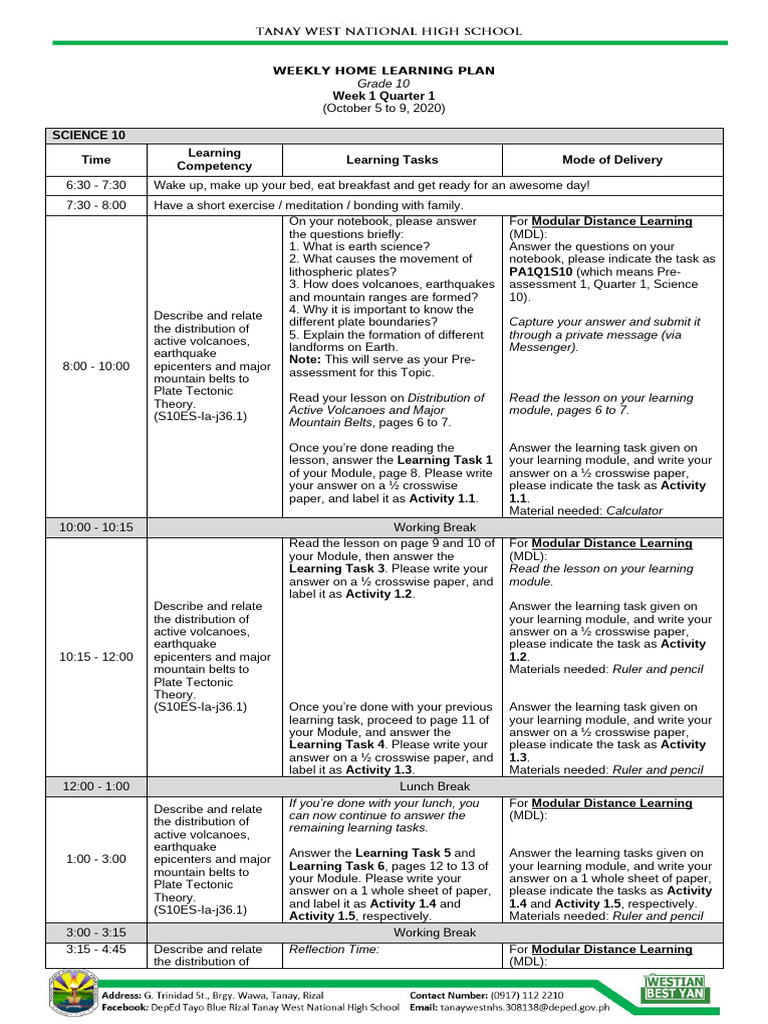 WHLP_Quarter 1_Week 1 | PDF | Plate Tectonics | Earthquakes