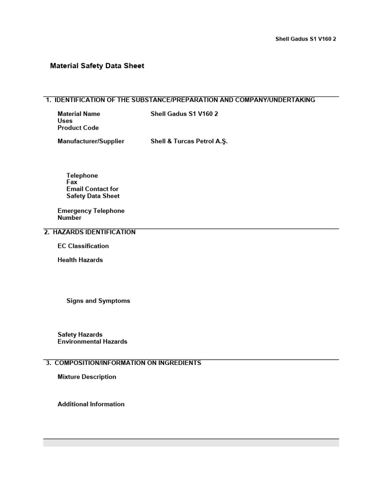 Msds en Shell Gadus s1 v160 2 | PDF | Toxicity | Glove