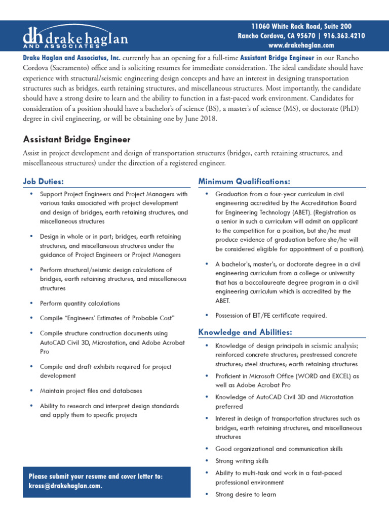 Assistant Bridge Engineer Position Available | PDF | Academic Degree ...