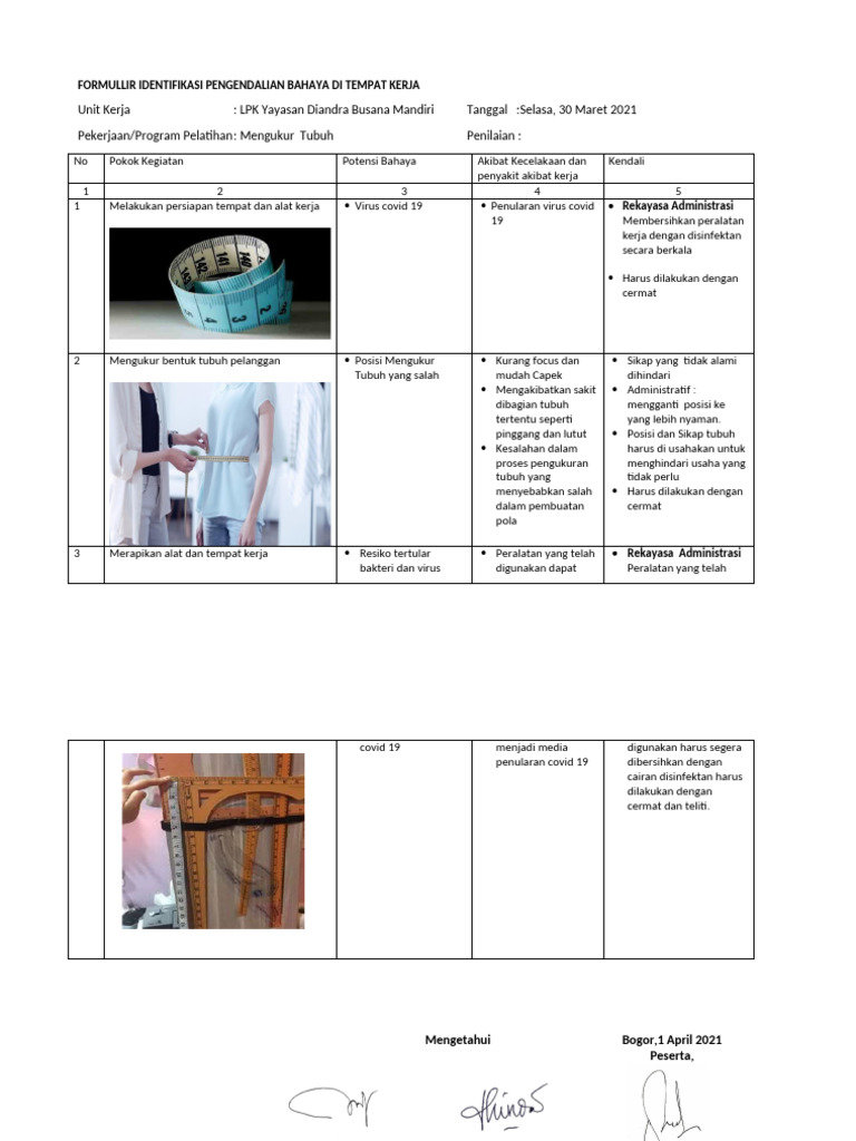 FOrm K3 TBS - MPS02.005.01 Unit Kompetensi Mengukur Tubuh | PDF