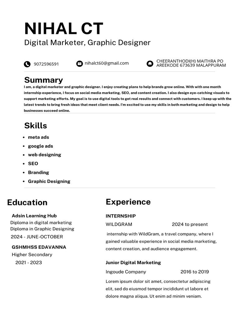 Black and White Minimalist Professional Resume | PDF