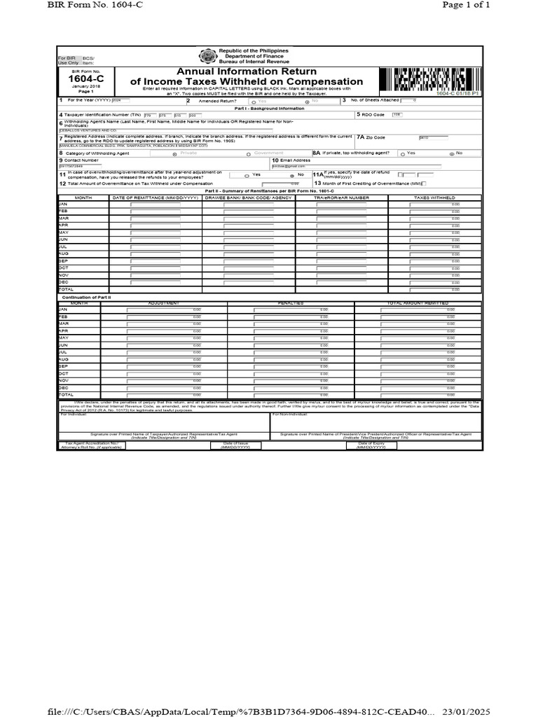 Sample 1604C | PDF | Public Finance | Taxation
