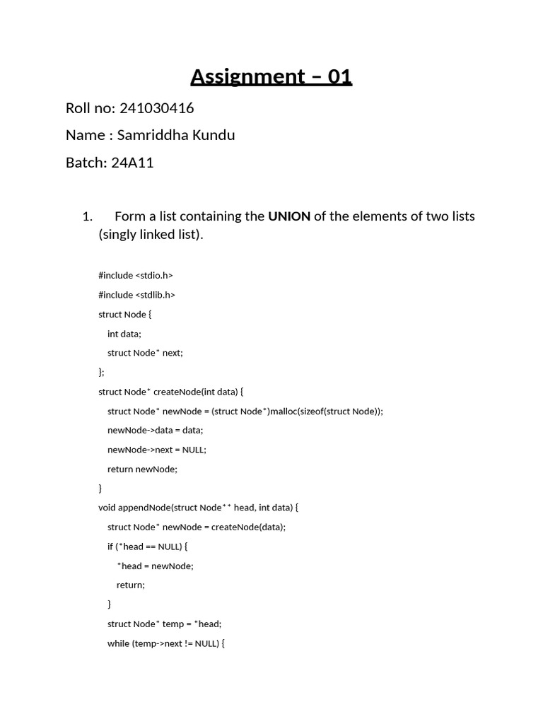 Assignment 1 Singly Linked List by Jeetansh Arora | PDF | Polynomial | Computer Programming