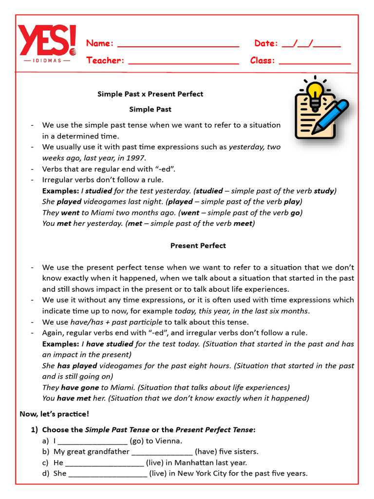 Simple Past vs Present Perfect Guide | PDF | Verb | Grammatical Tense