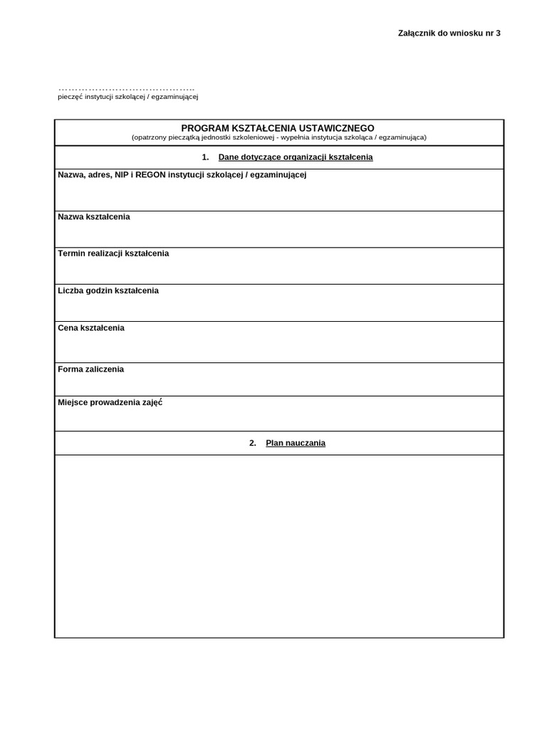 Załącznik Do Wniosku Nr 3 - Program Kształcenia Ustawicznego | PDF