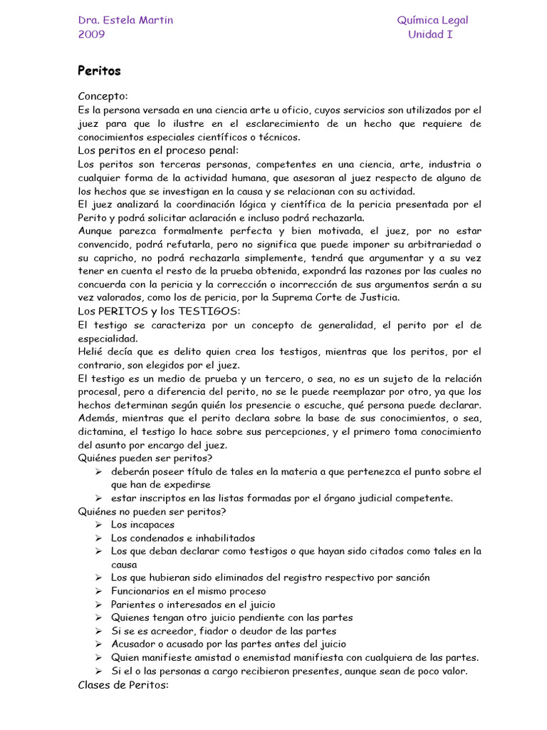 Funciones y Tipos de Peritos en Juicios | PDF | Testigo experto | Testigo