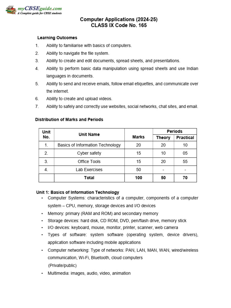 2025 09 Computer Applications Syllabus | PDF | Computer Data Storage | Computer Network
