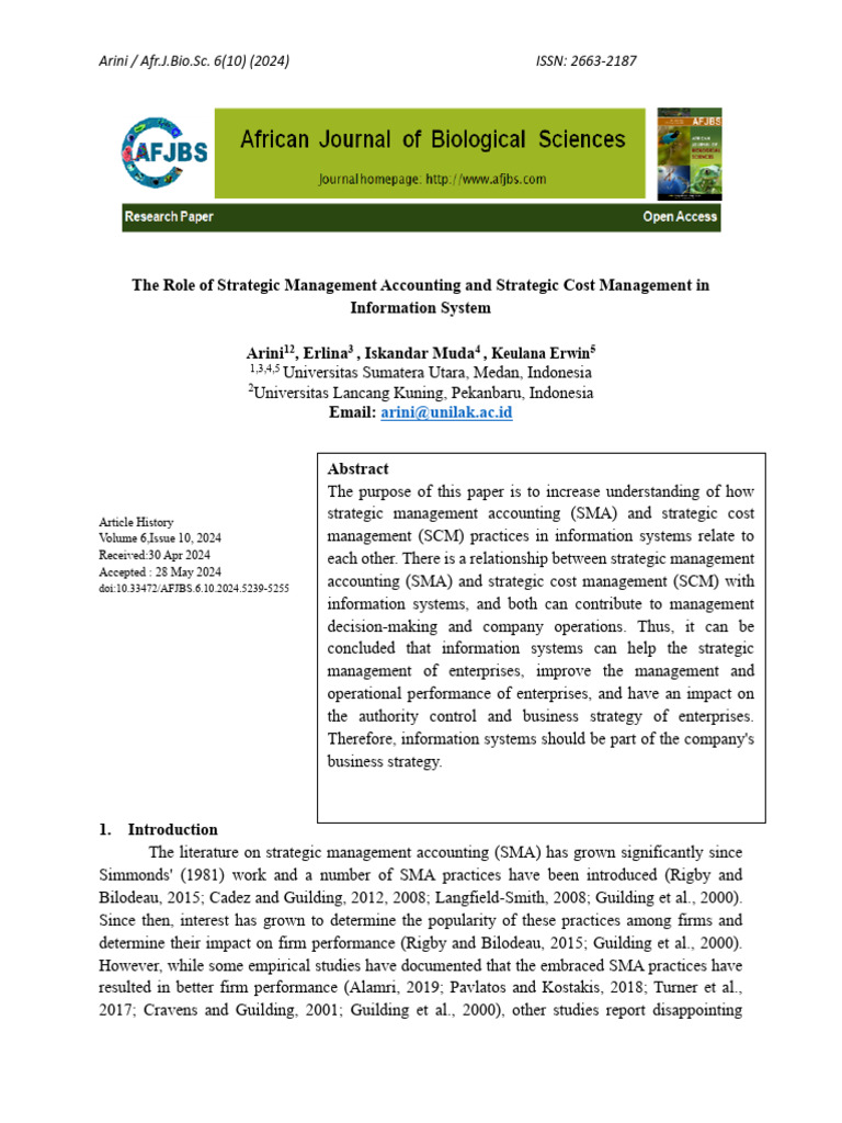 The Role of Strategic Management Accounting and Strategic Cost ...